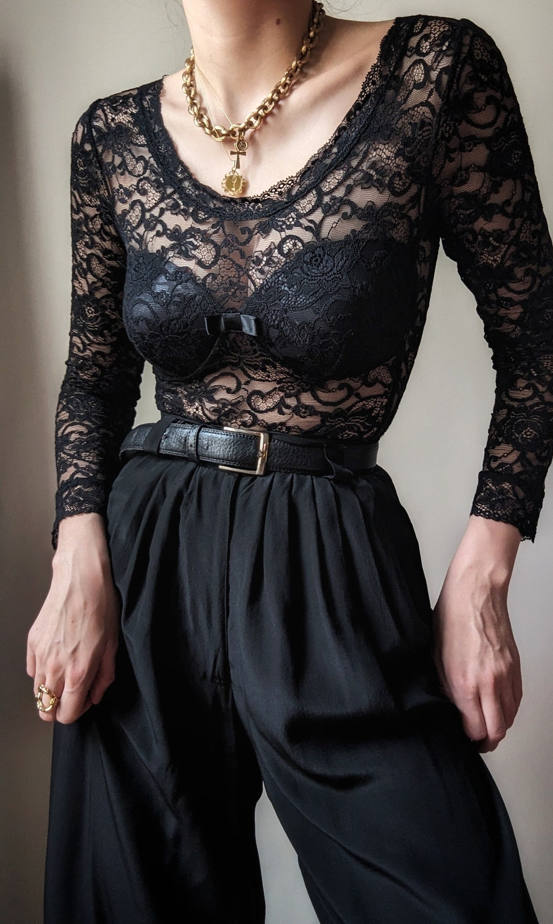 RARE Vintage Italian Boutique 1990 Black Lace Goth Bodysuit 32 - Etsy UK