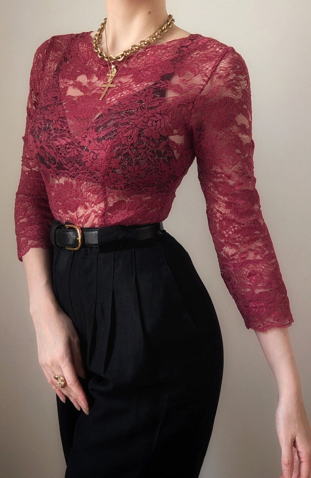 RARE Vintage 1990 Exilia Wool Fushia Lace Transparent Bodysuit S - Etsy