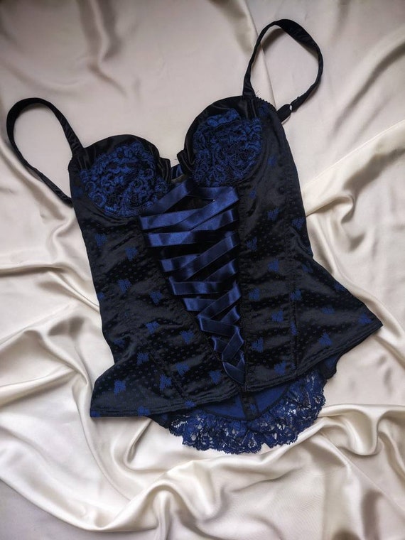 SUPER RARE vintage designer Ravage bustier lace blue … - Gem