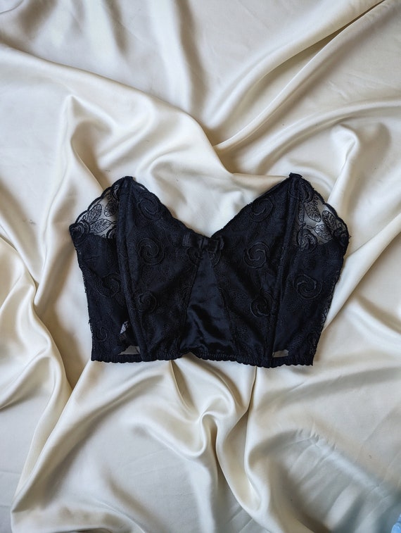 RARE vintage designer black mini bustier lace transpa… - Gem