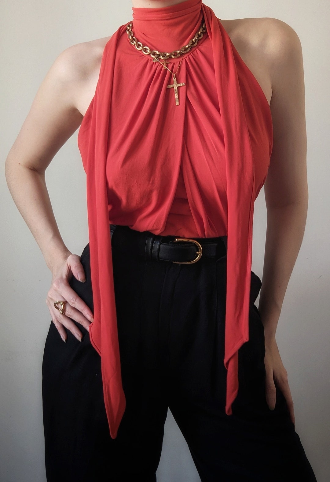 SUPER RARE Ritmo Di Perla Vintage Burnt Orange Draped Bodysuit Elegant ...