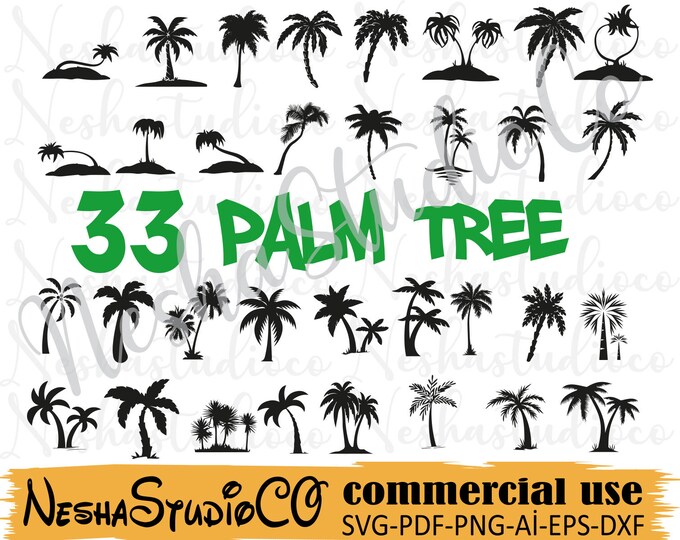 Realistic Palm Tree Svg Bundle | Palm Tree Silhouettes Png | Tropical ...