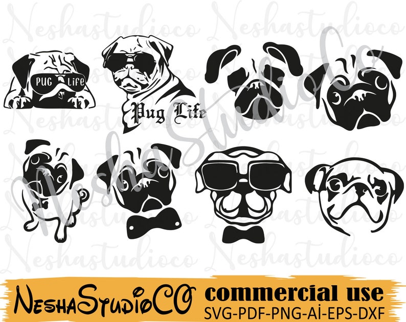 Pug Svg Bundlepug Clipartpug Face Svgdog Mom Svgpug Father - Etsy