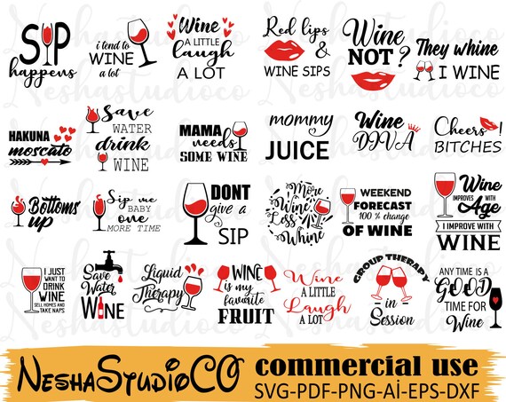 Paquete svg de 25 vinos svg de vino svg de bebida citas de - Etsy España