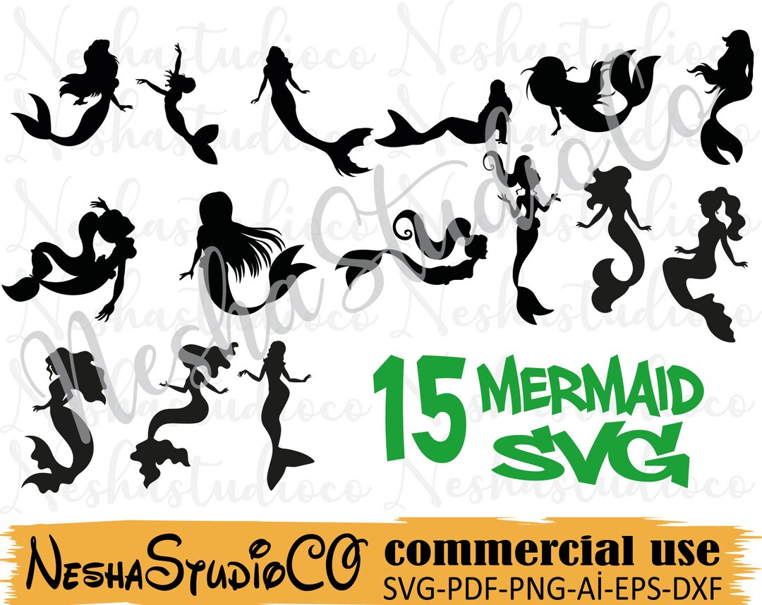 15 Mermaid Svgmermaid Bundle SVG Mermaid Silhouettelittle - Etsy