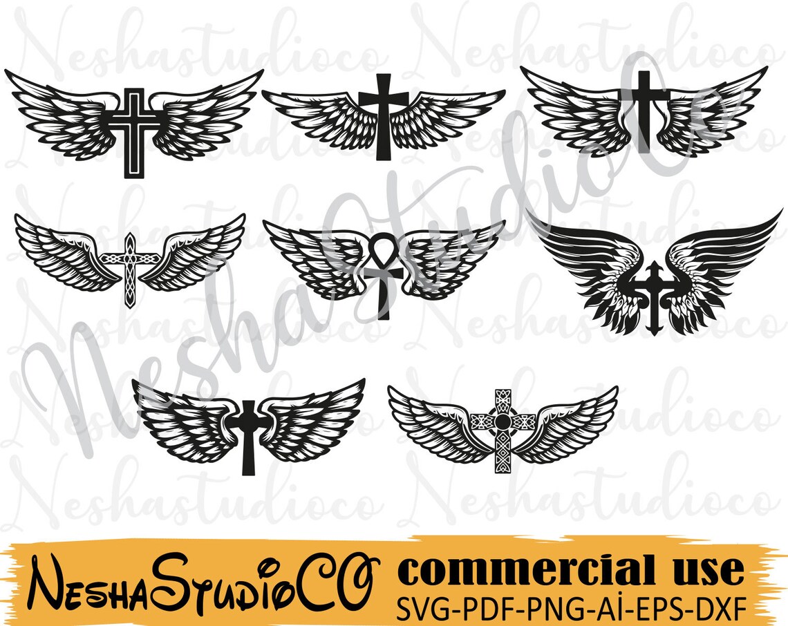 Cross Svg Bundlecross Svgcross Wings Svgcrosses - Etsy