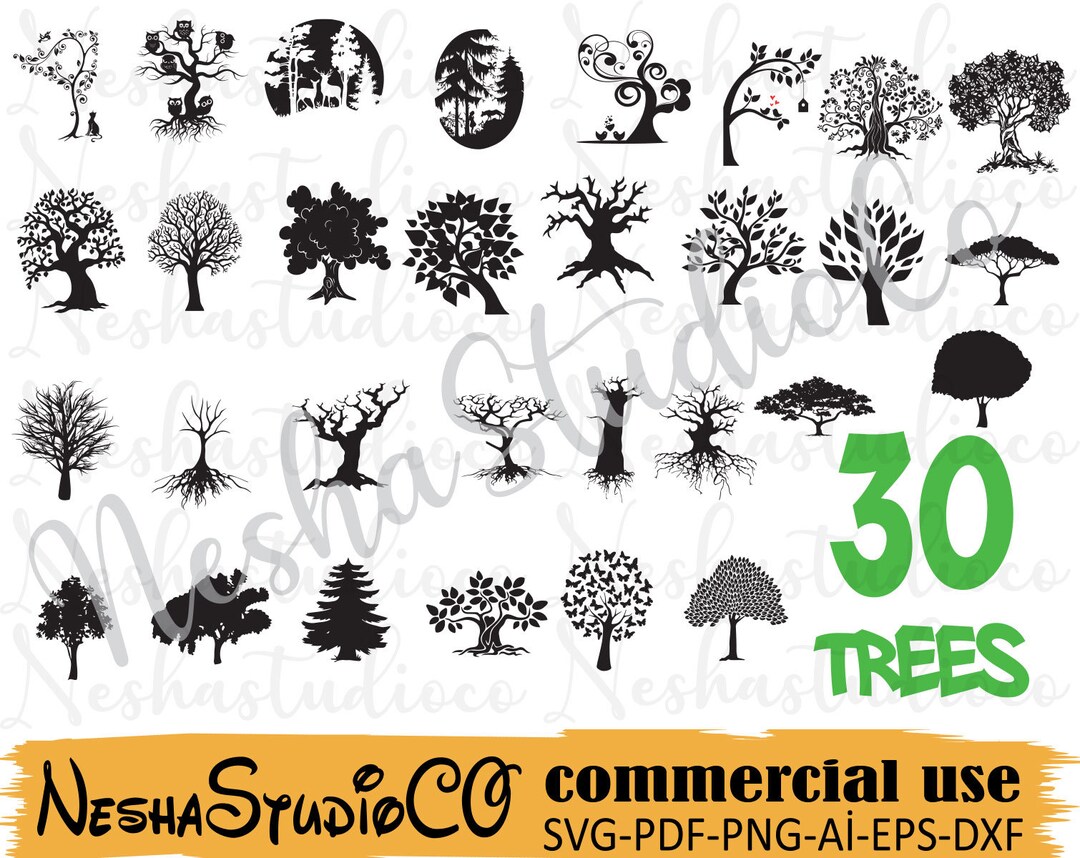 30 Tree Bundle Svg,pine Svg,pine Clipart,forest Silhouette,forest ...