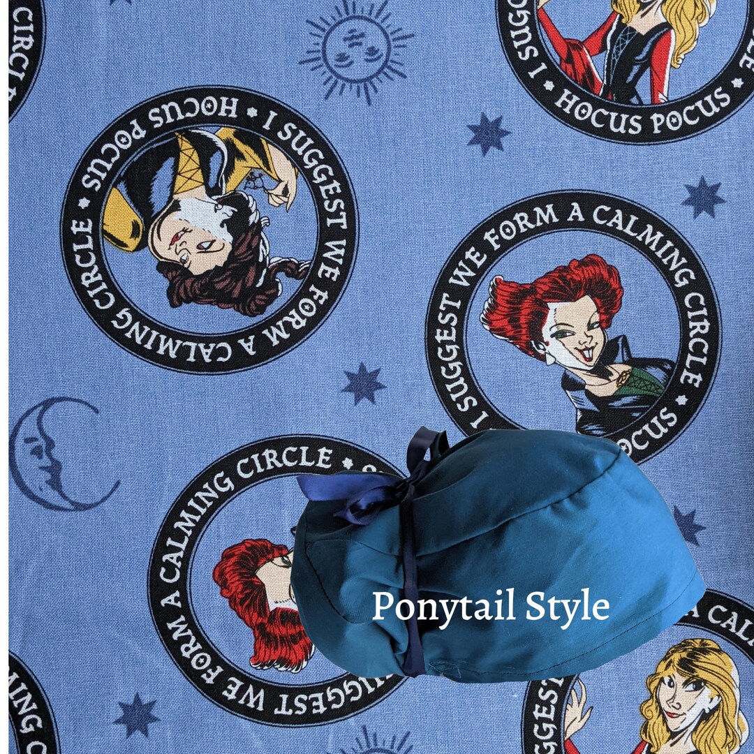 Hocus Pocus Calming Circle Ponytail Scrub Cap, Sanderson Sister & Binx ...
