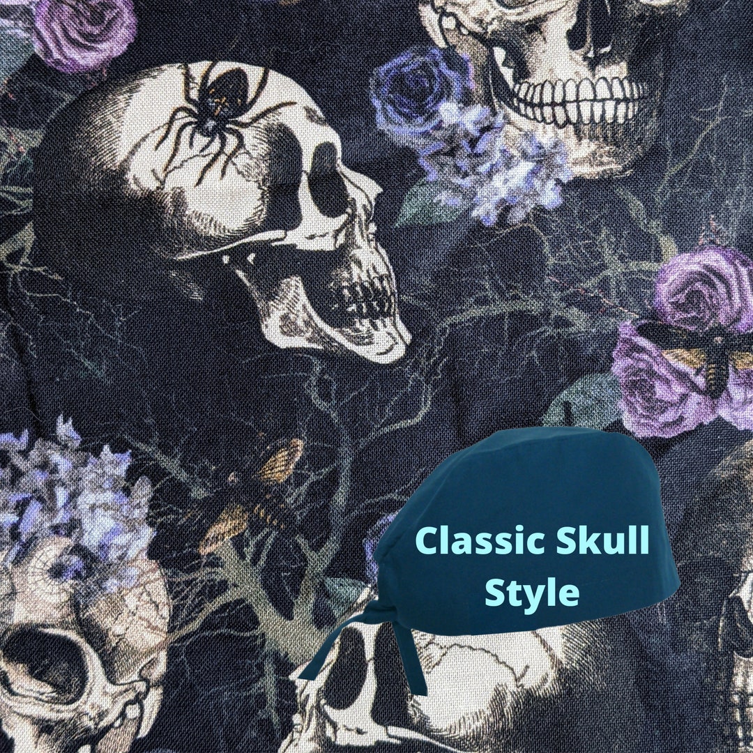 Purple Violet Skull Spider Classic Style Scrub Cap, Rose Tie Back or ...
