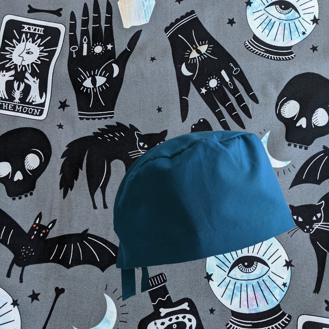 Moth Vampire Bat Crystal Halloween Scrub Cap on Gray, Mystical Fortune ...