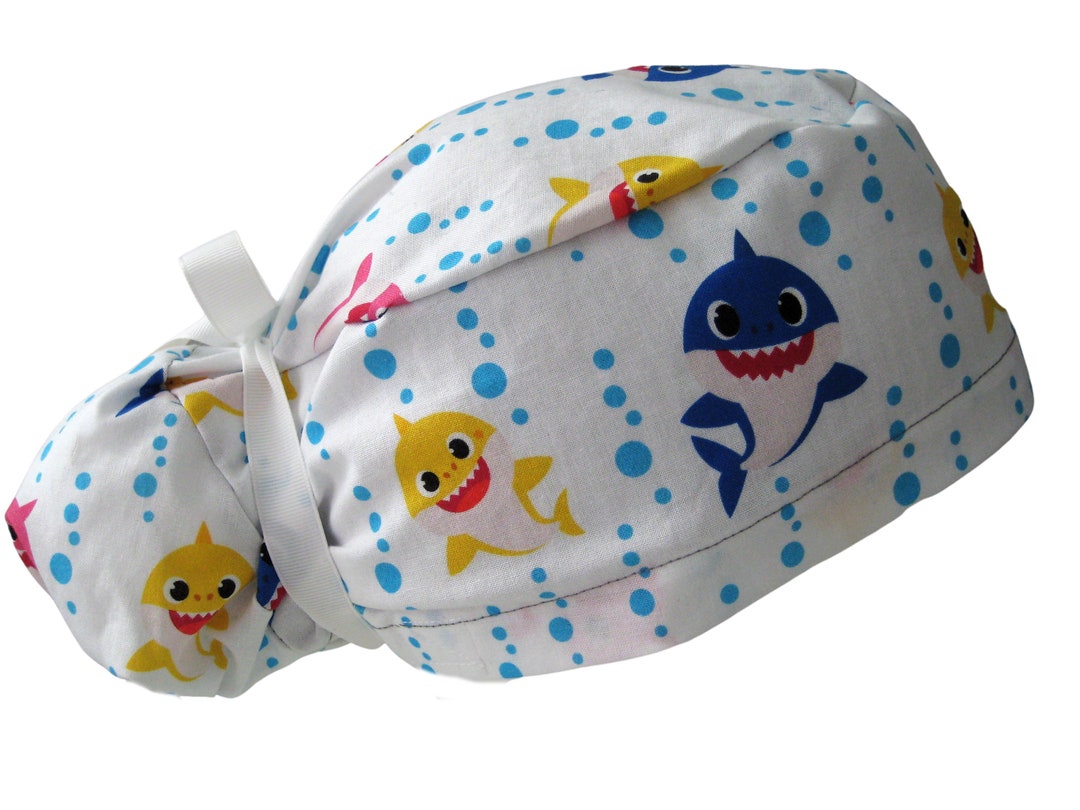 Baby Shark Scrub Cap, Ponytail Scrub Cap, Sharks Scrub Cap, Button ...