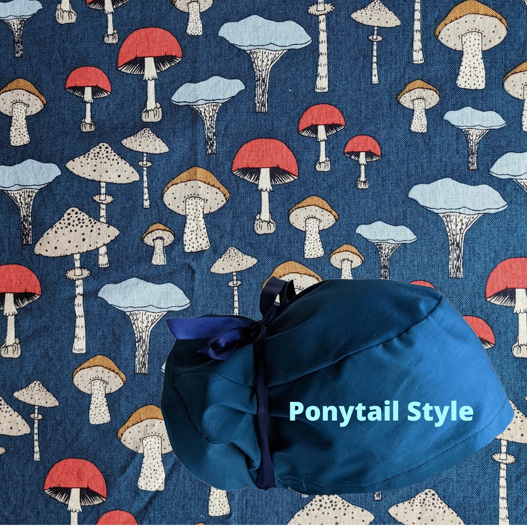 Mushroom Toadstool Woodland Ponytail Scrub Cap, Ribbon or Elastic ...