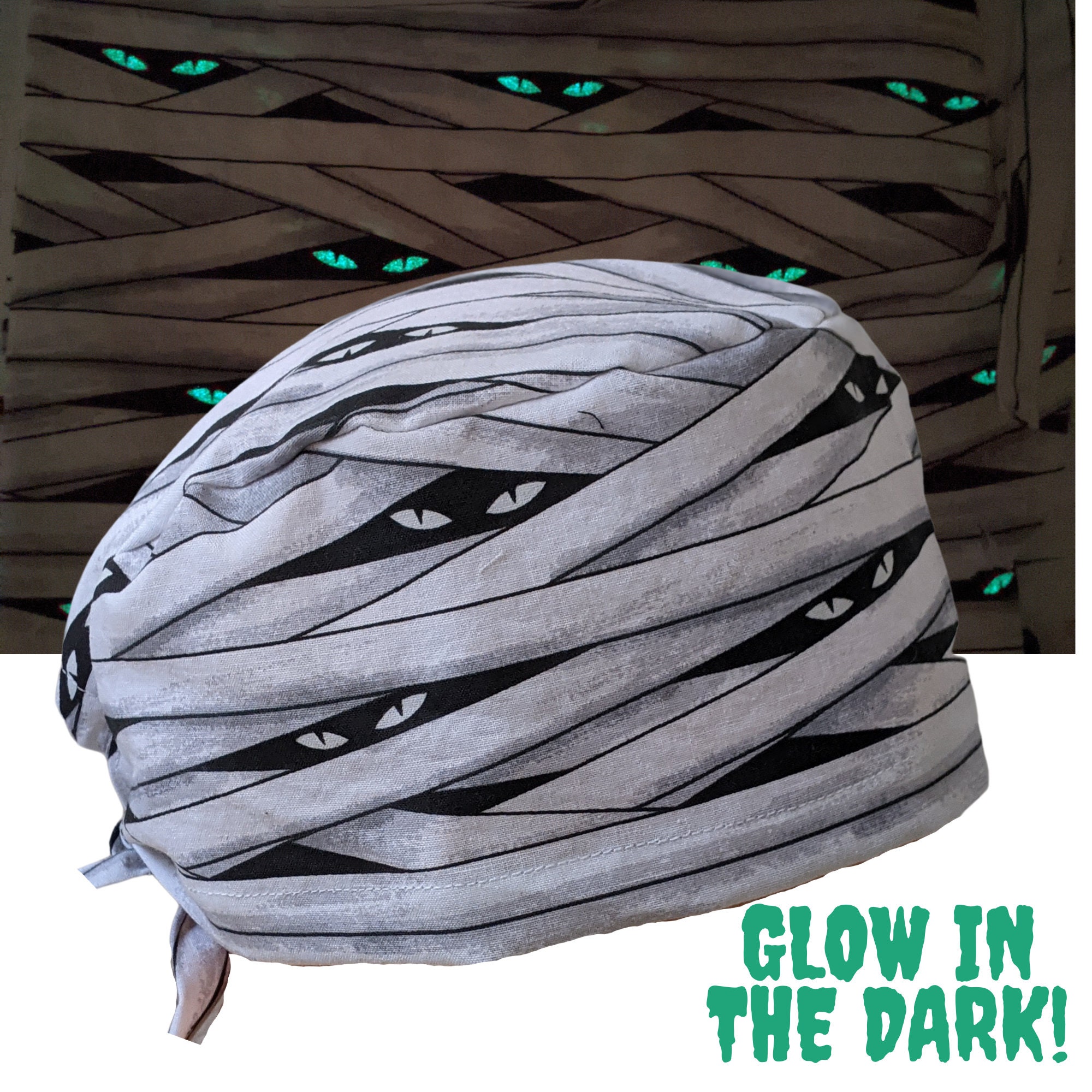Mummy Scrub Cap, Glow in Dark Eyes Scrub Cap, Halloween Scrub Cap ...