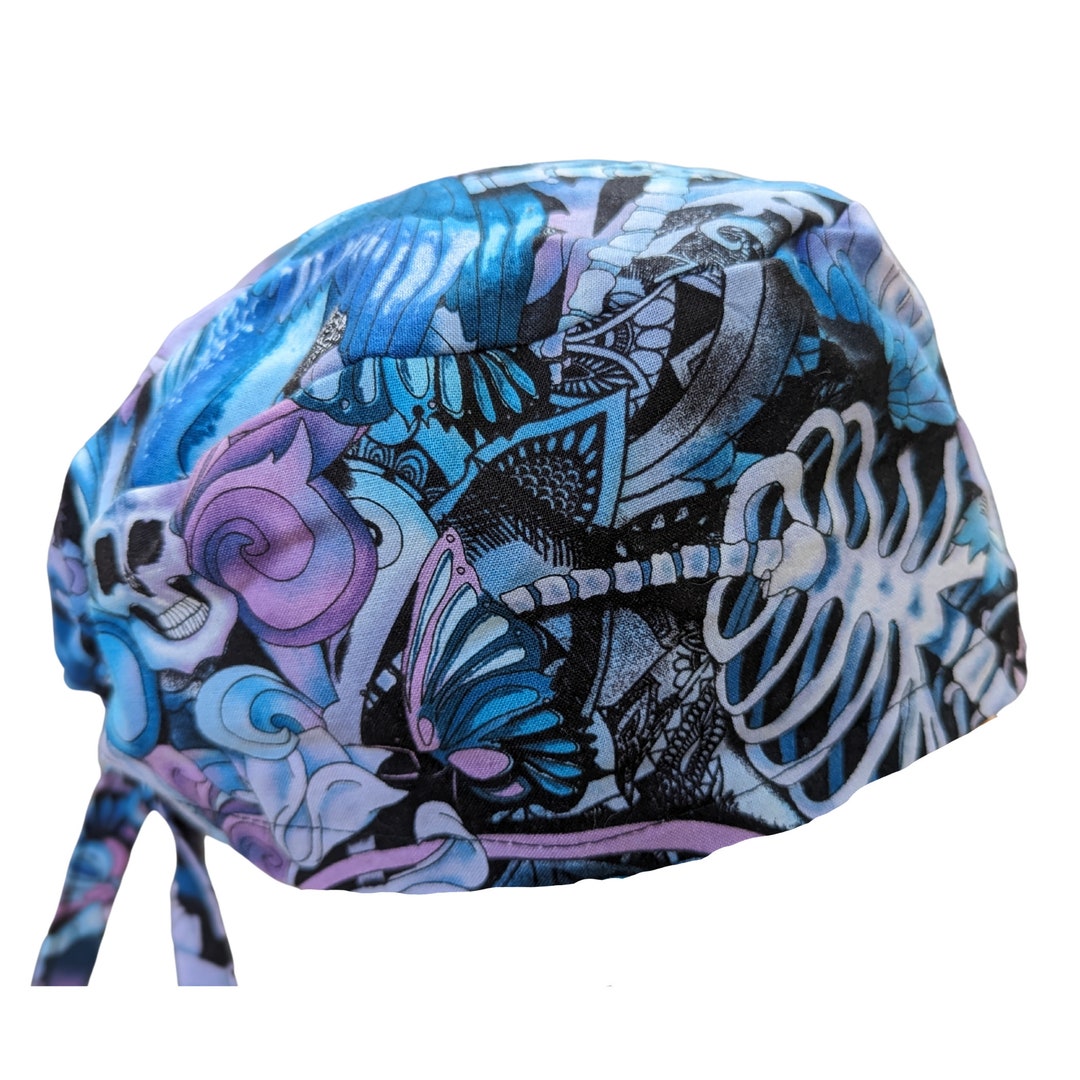Skull & Butterfly Bird Eye Rib Floral Tattoo Classic Scrub Cap Button ...