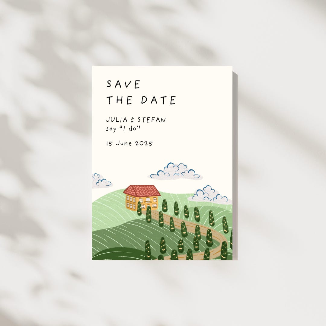 Italy Vibe Wedding Invite Printable Save the Date Elegant Illustration ...