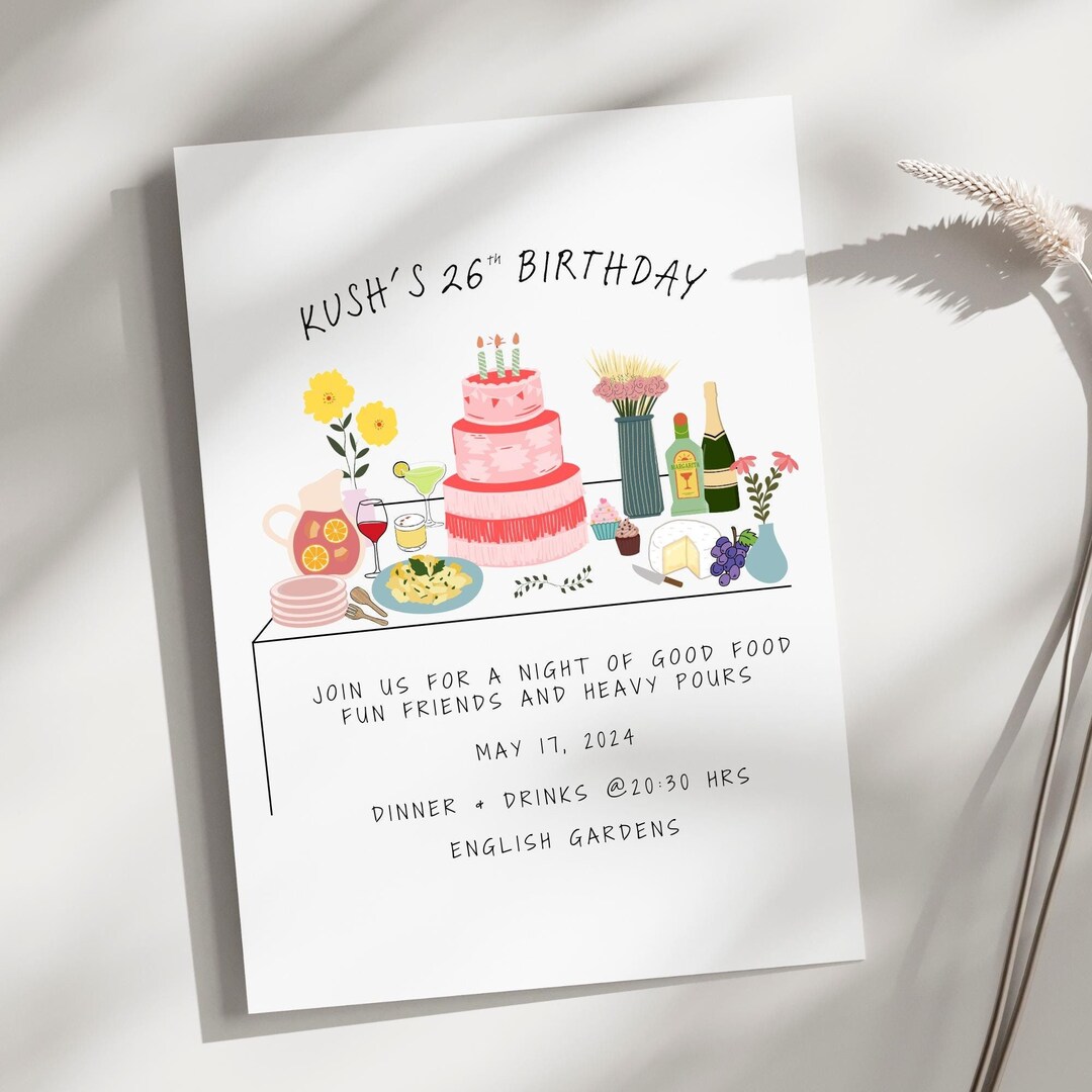 Birthday Dinner Table Party Invitation, Editable Aesthetic Invite, Text ...