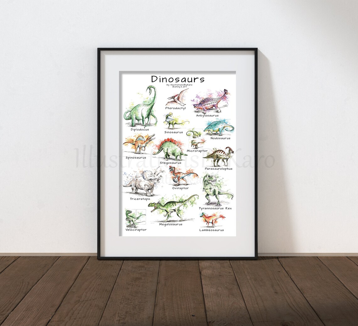 Personalised Educational Dinosaur Chart A4 Print / Watercolor - Etsy