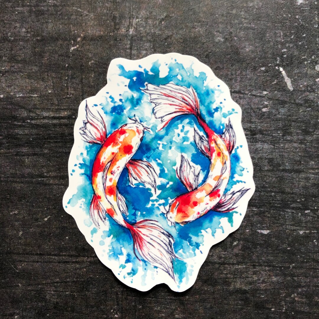 Red koi carp original design vibrant glossy stickers / red koi fish ...
