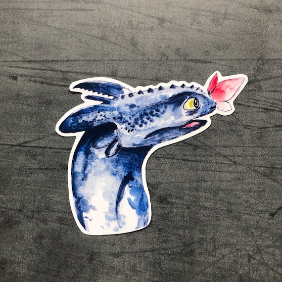 Toothless Inspired Sticker Dragon With a Butterfly Watercolor | Etsy