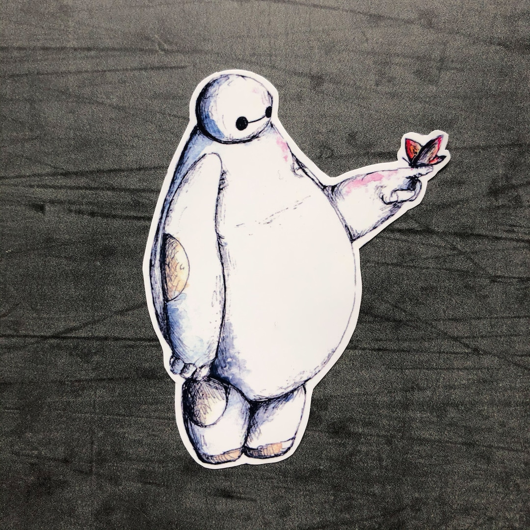 Baymax Inspired Watercolor Glossy Sticker, Hero With a Butterfly / Big ...