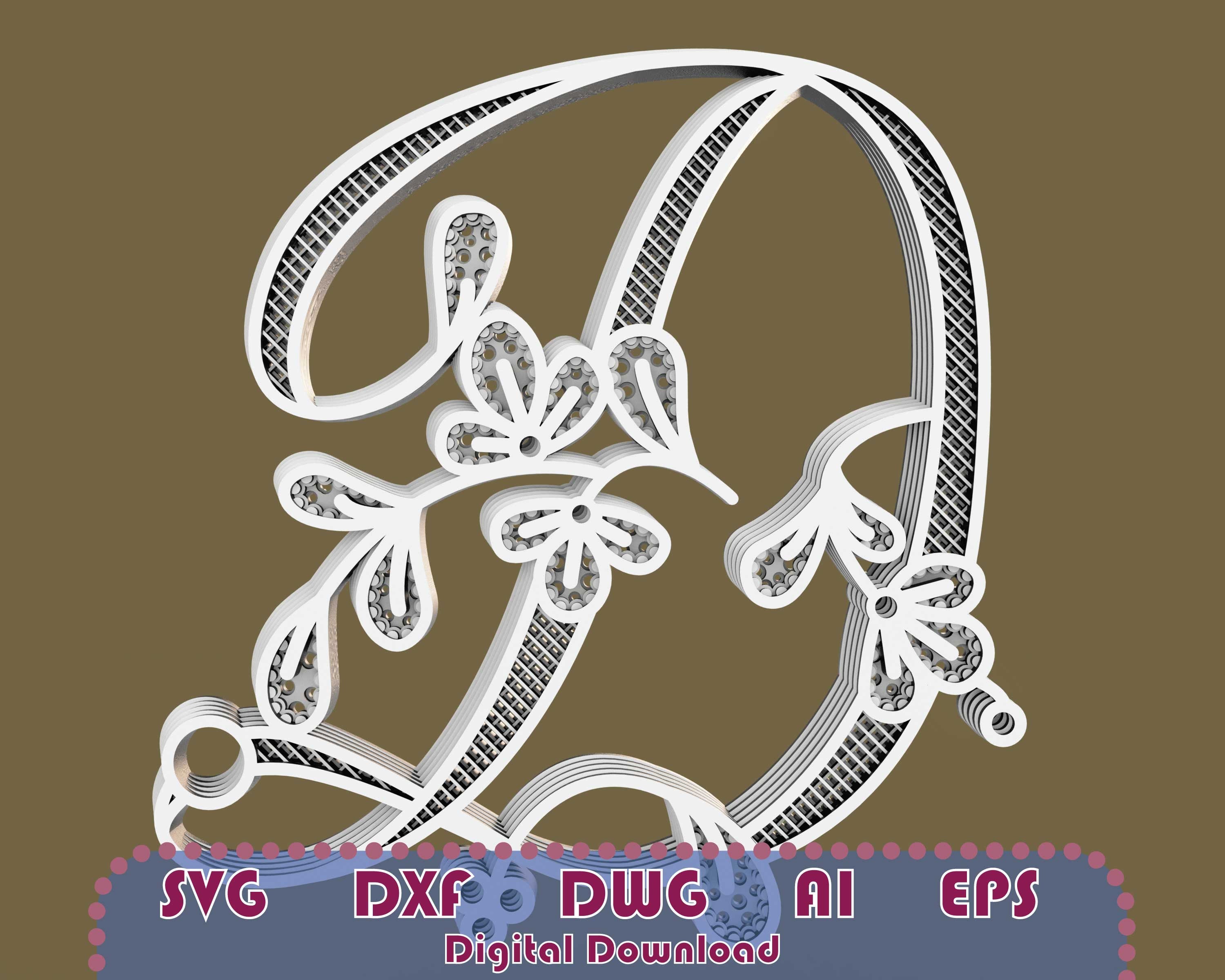 Multi Layered Letter D, DXF Alphabet Letter D, Letter SVG for Cricut ...