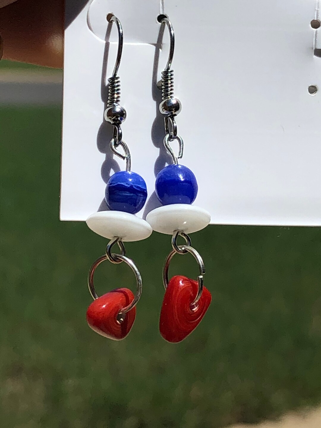 Redwhite and Blue Dangle Earrings Patriotic Cute HANDMADE - Etsy