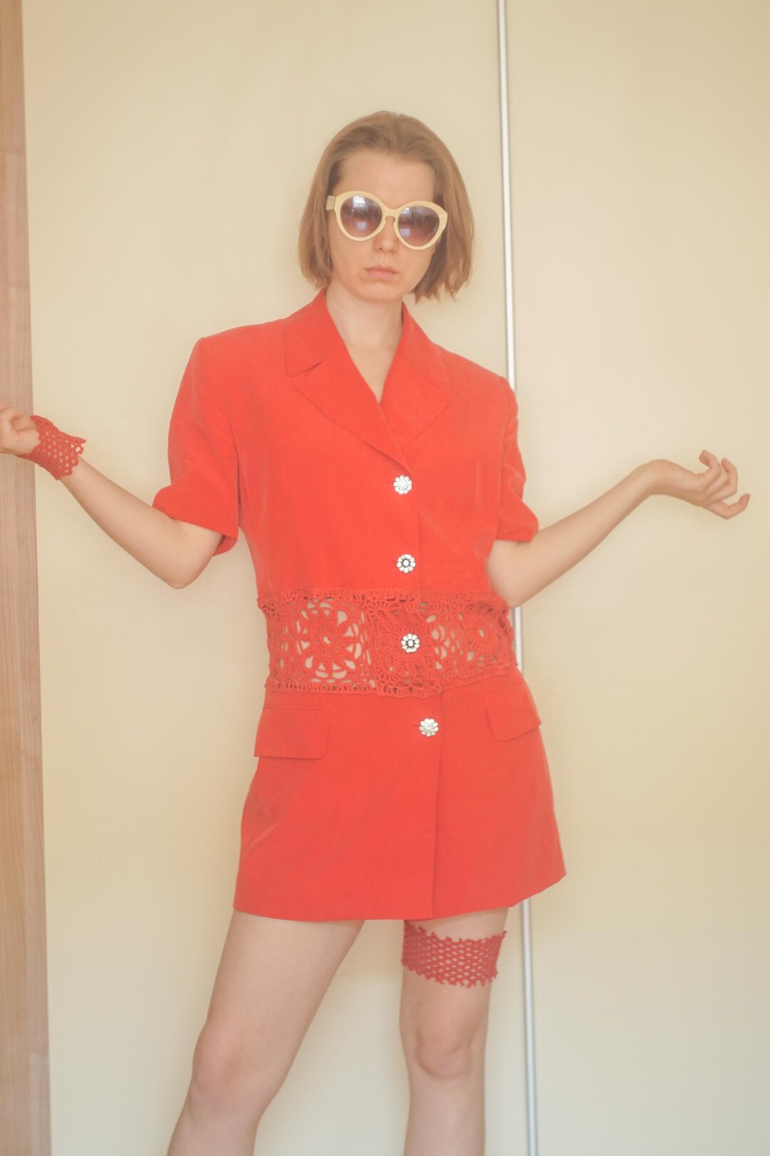 Upcycled Red Jacket Dress With Crochet Waist - Etsy