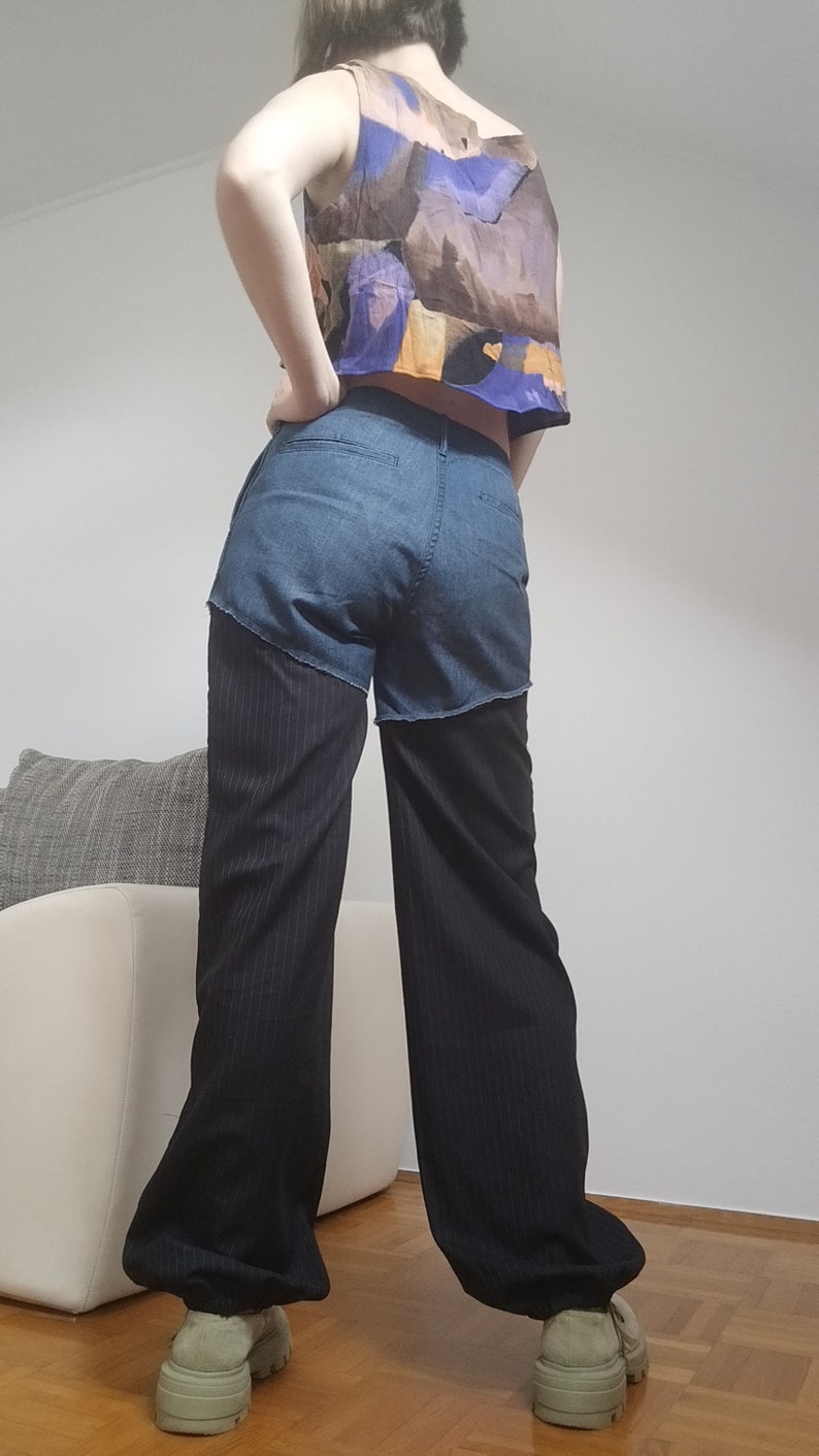 Upcycled Wide Pants Remade From Blue Second Hand Jeans Upper - Etsy