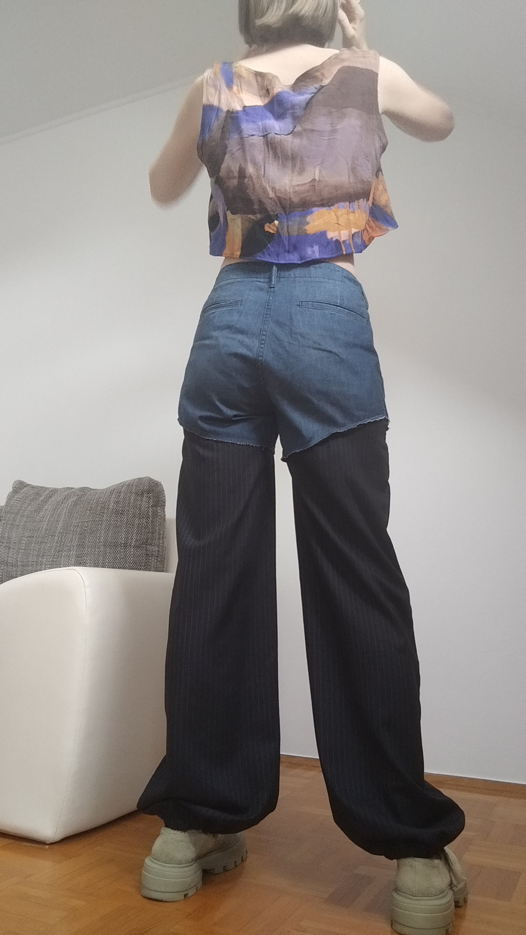 Upcycled Wide Pants Remade From Blue Second Hand Jeans Upper Part and ...
