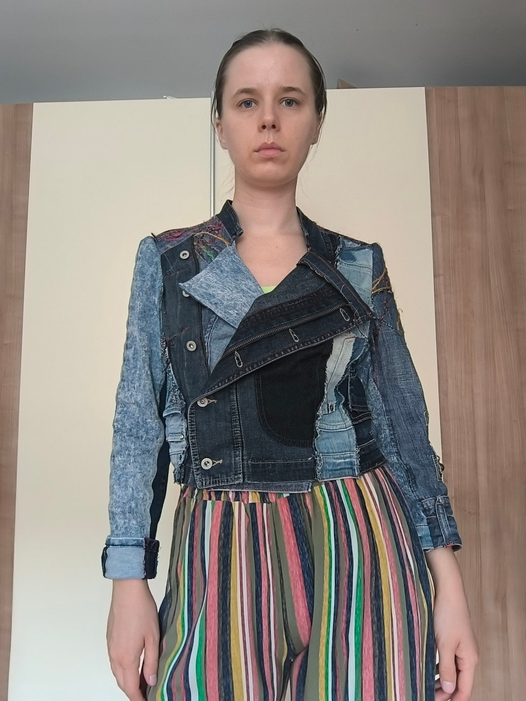 Upcycled Denim Jacket With Embroidery, Refashioned Patchwork Jacket ...