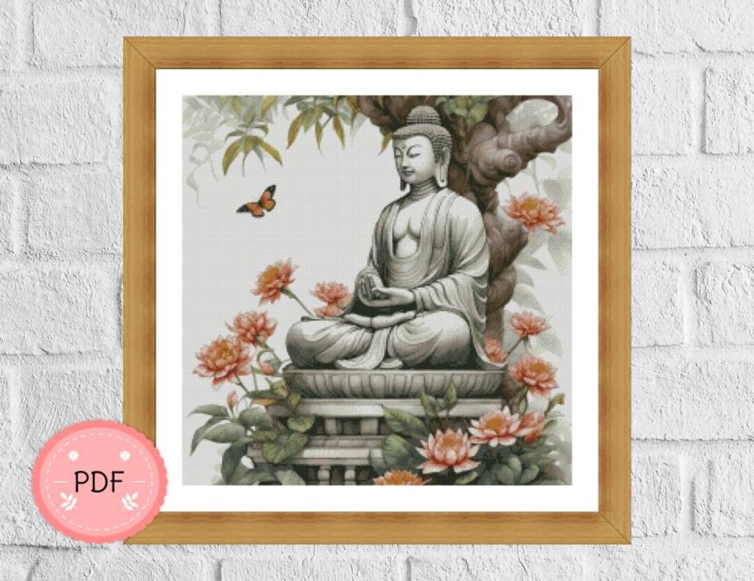 Buddha and Lotus Flowers Cross Stitch Pattern (PDF Format) - Etsy
