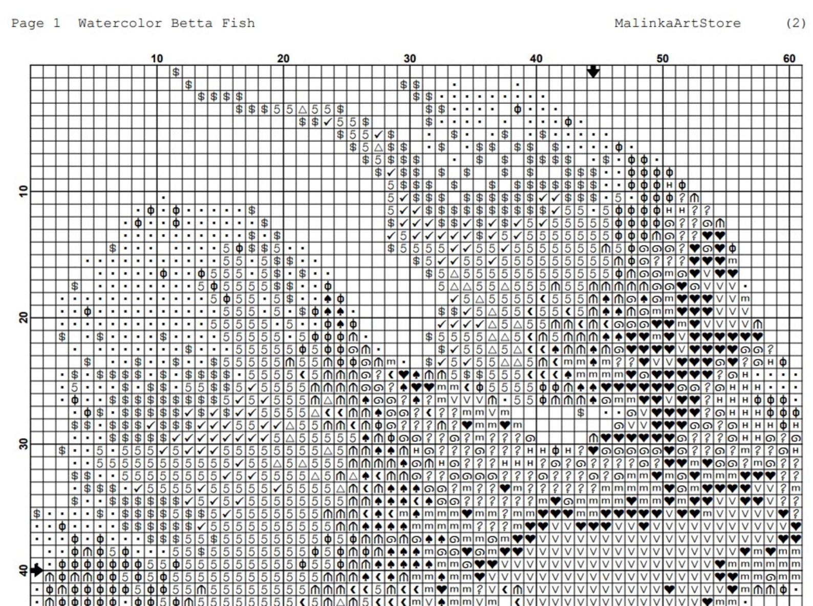 Fish Cross Stitch Pattern , Watercolor Betta Fish,instant Download ...