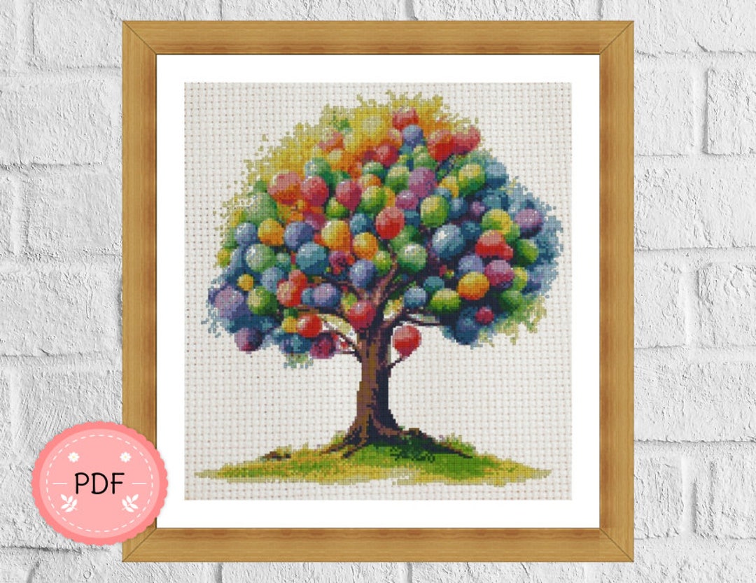 Cross Stitch Pattern,watercolor Balloon Tree,instant Download ,PDF ...