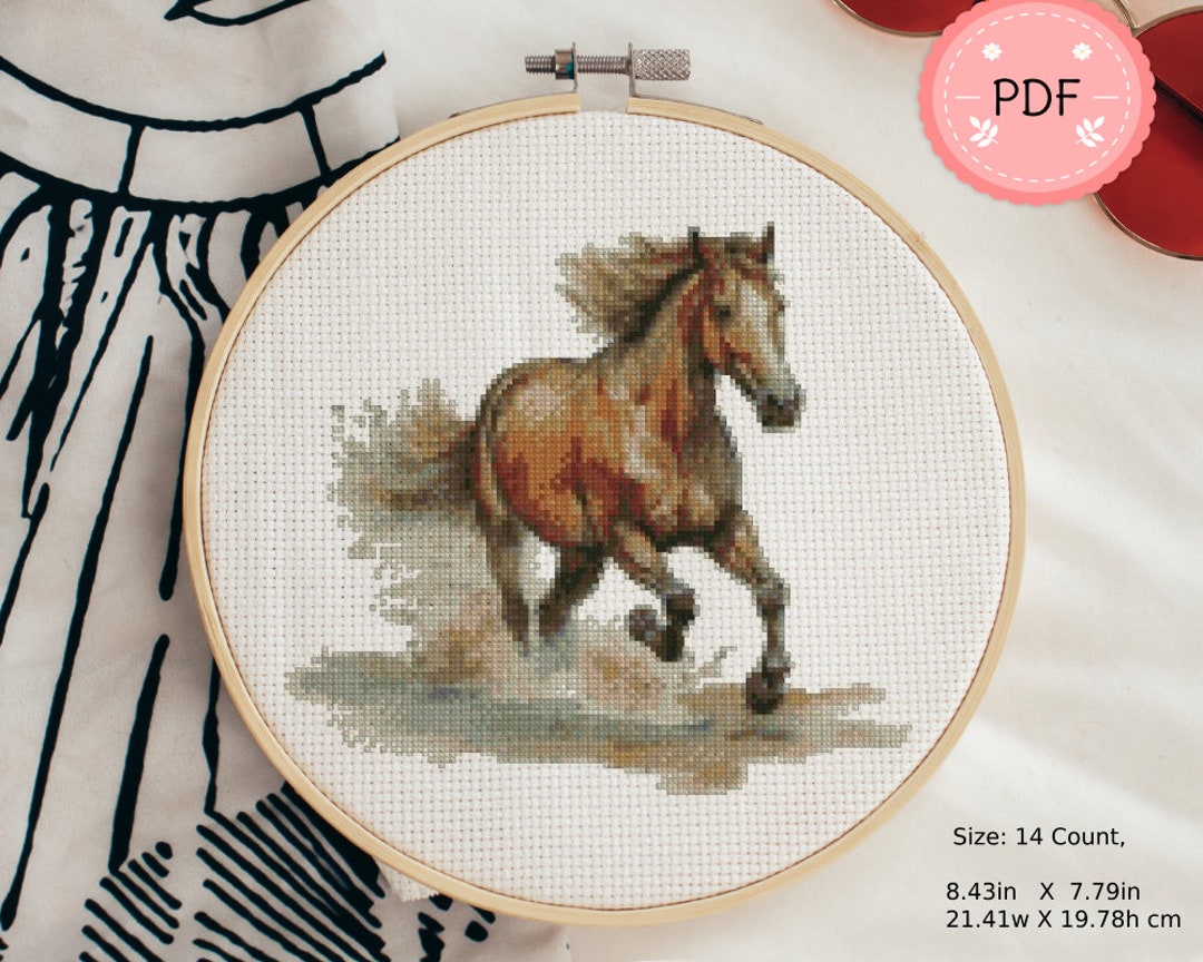 Galloping Horse Cross Stitch Pattern: Watercolor Wildlife (PDF Pattern ...
