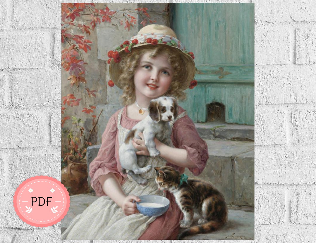 Cross Stitch Pattern , New Friends ,emile Vernon , Puppy and Cat, Pdf ...
