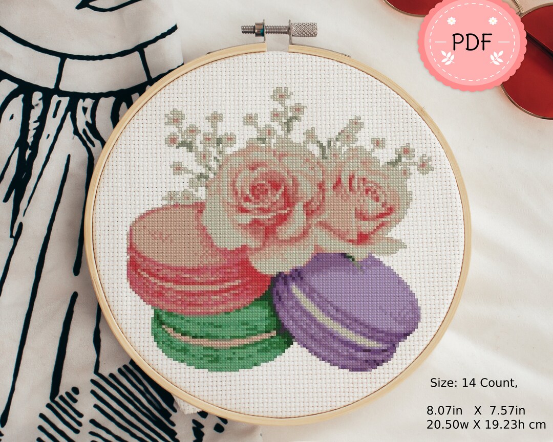 Cross Stitch Pattern,macarons With Pink Roses,instant Download ,X ...
