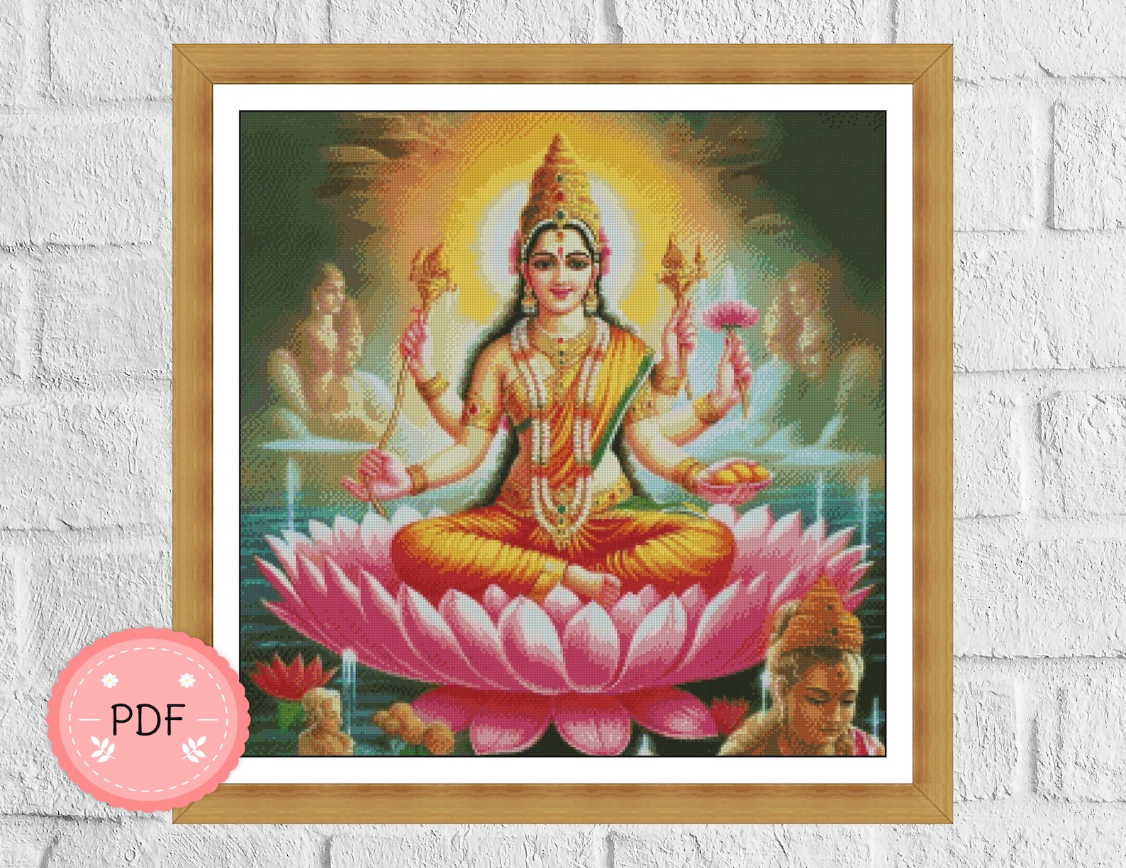 Cross Stitch Pattern,maha Lakshmi, Pdf Instant Download , X Stitch Chart,goddess on Lotus ...