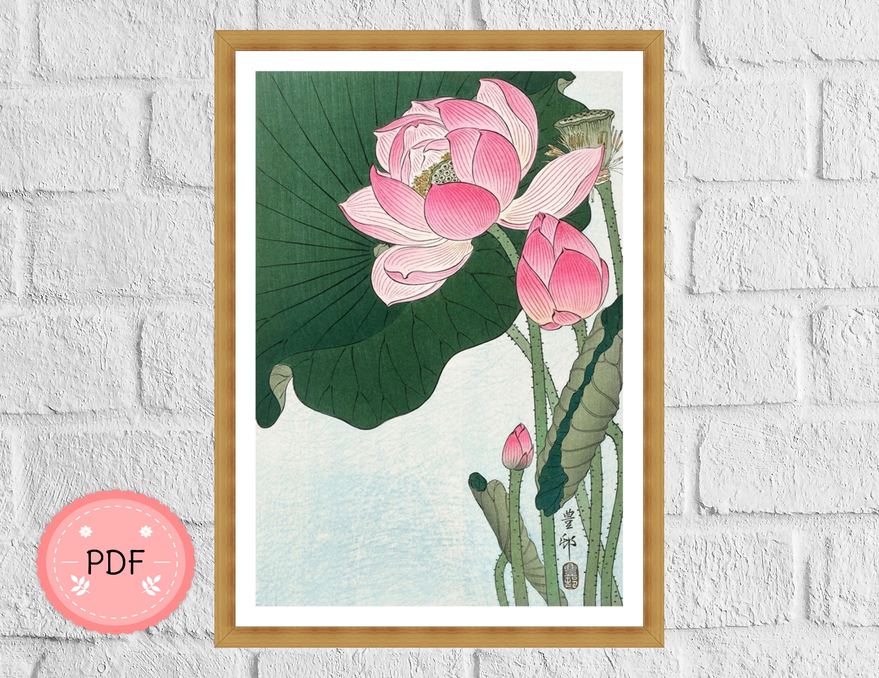 Cross Stitch Pattern , Blooming Lotus Flowers, Ohara Koson , Pdf Format ...