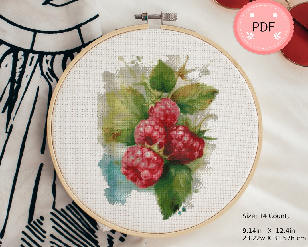 Cross Stitch Pattern , Watercolor Raspberries,pdf , Instant Download , Fruits X Stitch Chart ...