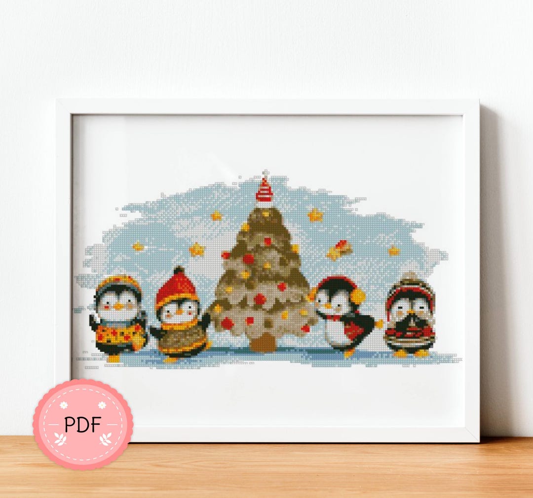 Cross Stitch Pattern,penguin Family,christmas,pdf,holiday Season ...