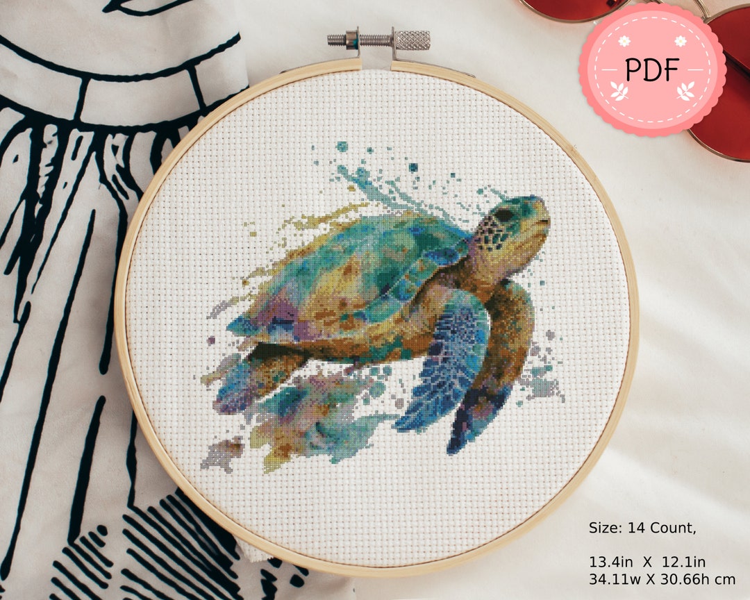 Colorful Sea Turtle Cross Stitch Pattern: Ocean Wave Design (PDF ...