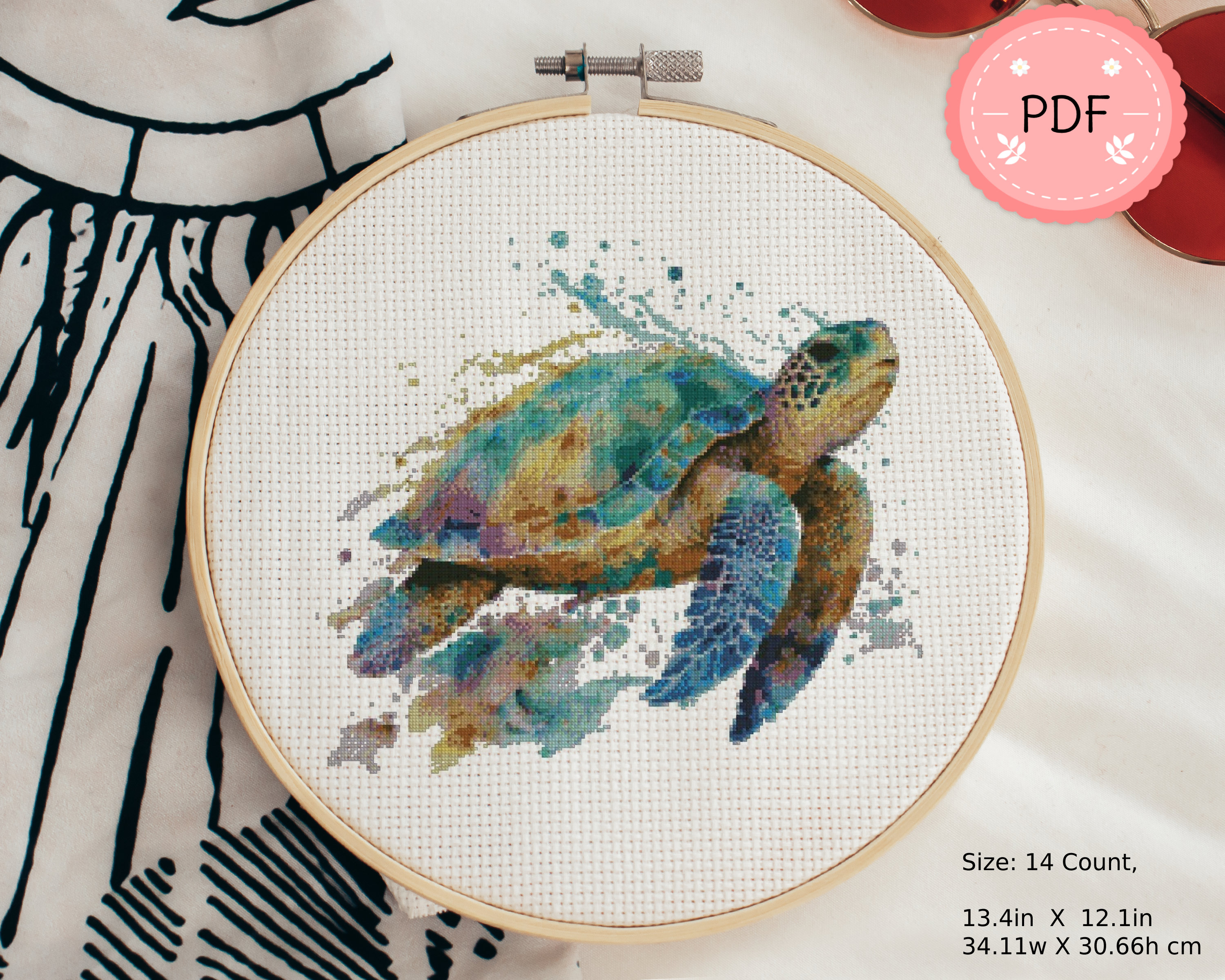 Colorful Sea Turtle Cross Stitch Pattern: Ocean Wave Design (PDF ...