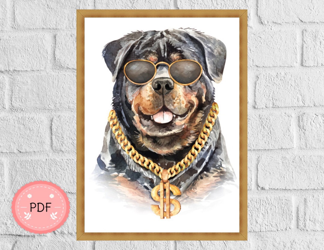 Rottweiler Dog Cross Stitch Pattern, Rottweiler Dog With Chain Necklace ...