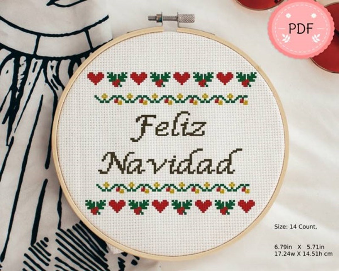 Feliz Navidad Cross Stitch Pattern: Spanish Christmas Quote (PDF ...