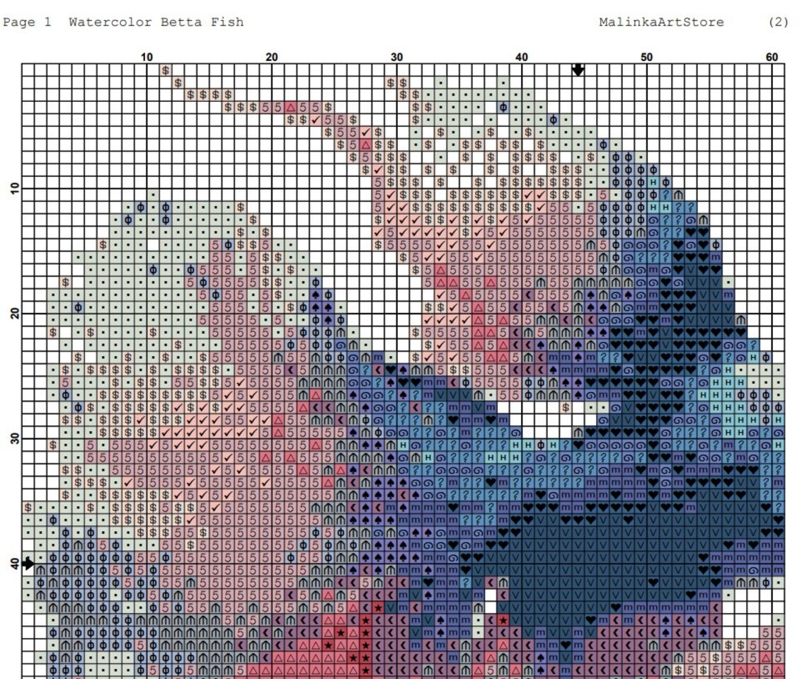 Fish Cross Stitch Pattern , Watercolor Betta Fish,instant Download ...