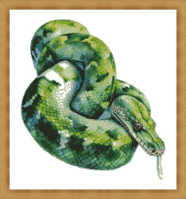 Cross Stitch Pattern , Watercolor Green Snake,pdf , Instant Download ...