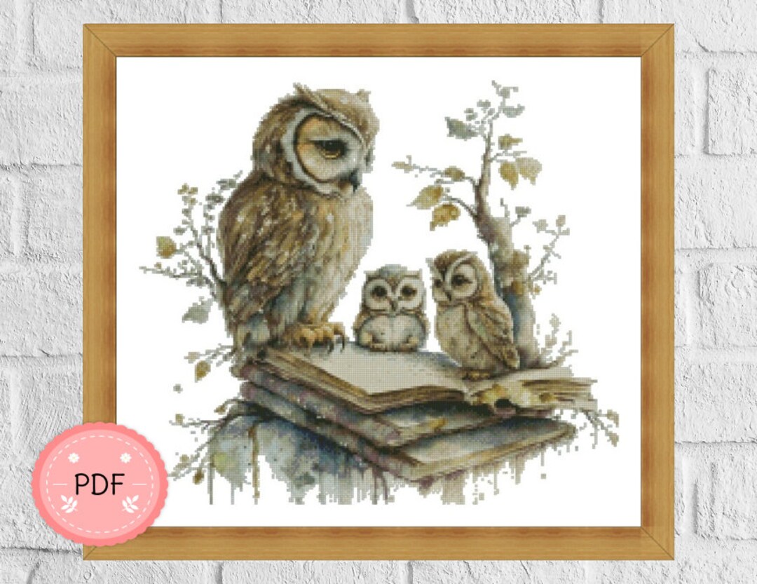 Owl Family Reading Cross Stitch Pattern: Watercolor Book Lovers (PDF ...