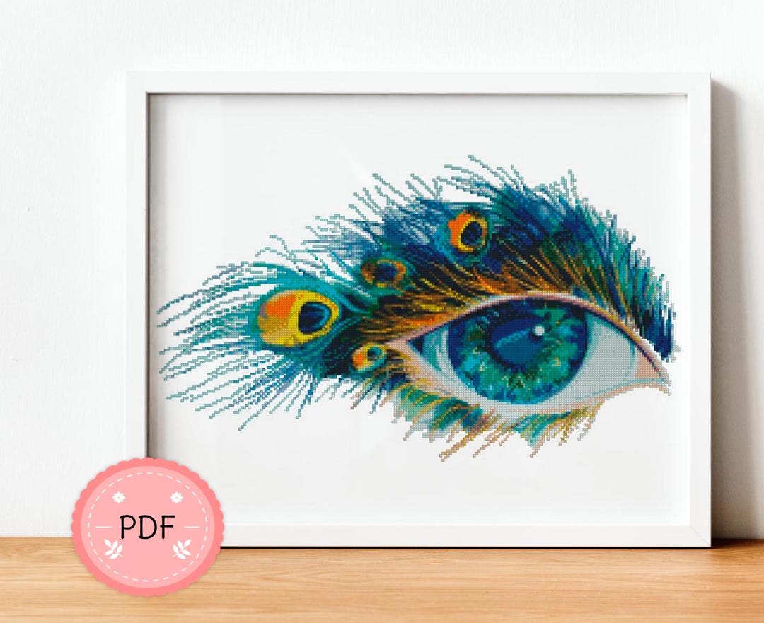 Cross Stitch Pattern,human Eye in a Peacock Feather,instant Download ...