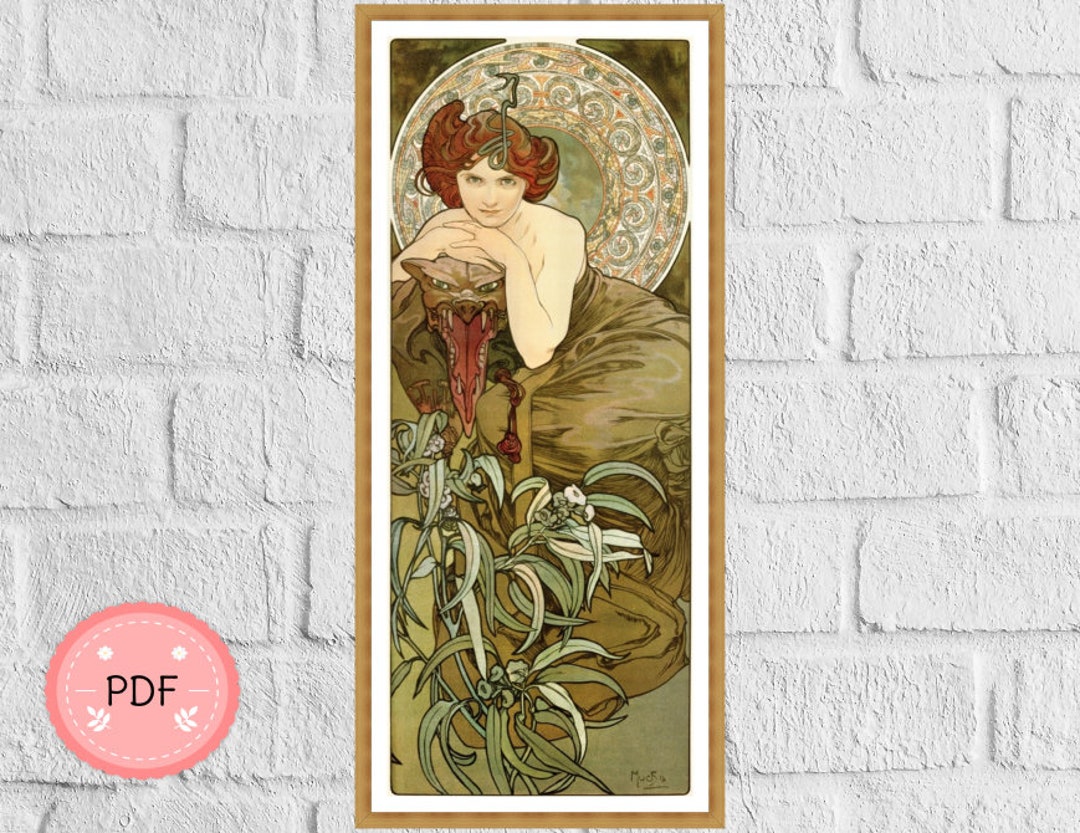 Emerald Cross Stitch Pattern,alphonse Mucha , Pdf , Instant Download ...