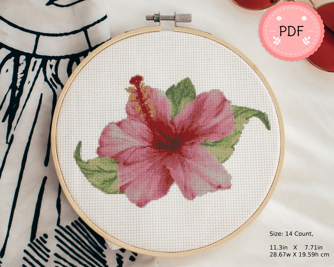 Pink Hibiscus Cross Stitch Pattern, Pdf ,instant Download , Floral X ...